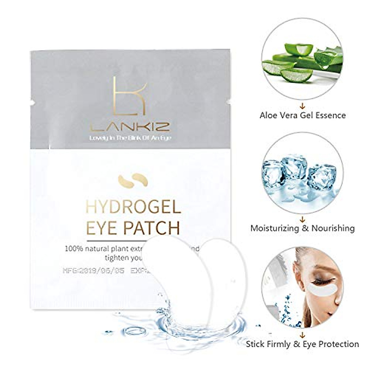 LANKIZ Eye Pads for Lash Extensions Under Eye Gel Pads for Eyelash Extensions Lint Free Hydrogel Eye Patches Eyelash Extension Supplies 100 pairs