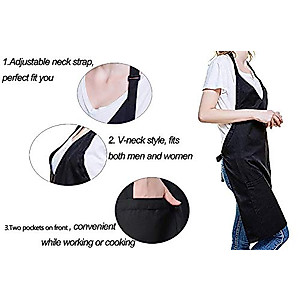 losofar Unisex Black Kitchen Chef V-neck Apron Adjustable Neck Straps Durable BBQ Cooking Works Aprons with Pockets (black)