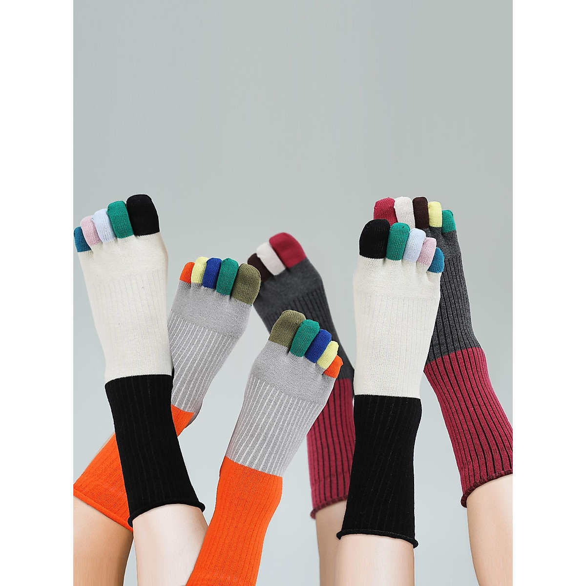 Bencailor 5 Pairs Women's Toe Socks Cotton Five Toe Finger Socks Toe Separator Socks for Women Men Athletic (Simple Color)