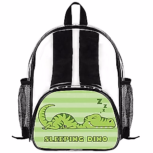 Clear Mini Backpacks Green Dinosaur Pattern Stripe Transparent Backpack Heavy Duty PVC See Through Bookbags Casual Daypack with Reinforced Straps for Work, School, Security, Travel, Beach¡­