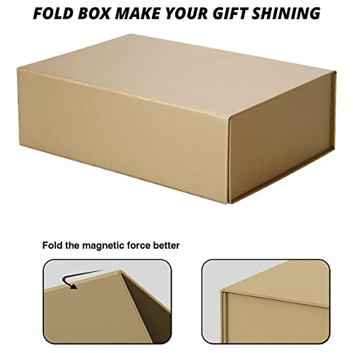 MONDEPAC Gift Box 11x7.5x3.5 Inches,Gold Gift Boxes with Magnetic Lid，Christmas Gift Box Contains Card, Ribbon, Shredded Paper Filler Gift Box for Gift Packaging,Christmas Birthdays Gift Packaging