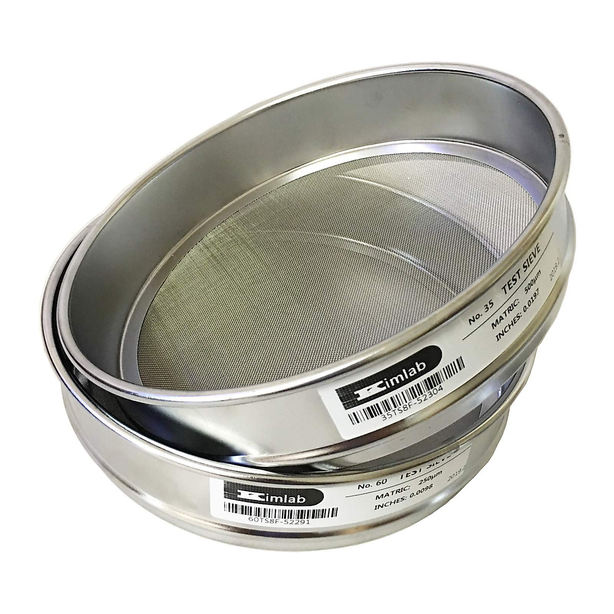 KimLab Economy 8 Pcs Test Sieve with Lid and Pan,#5,#10,#35,#60,#120,#230 Mesh Size,304 Stainless Steel Wire Cloth, 8" Diameter