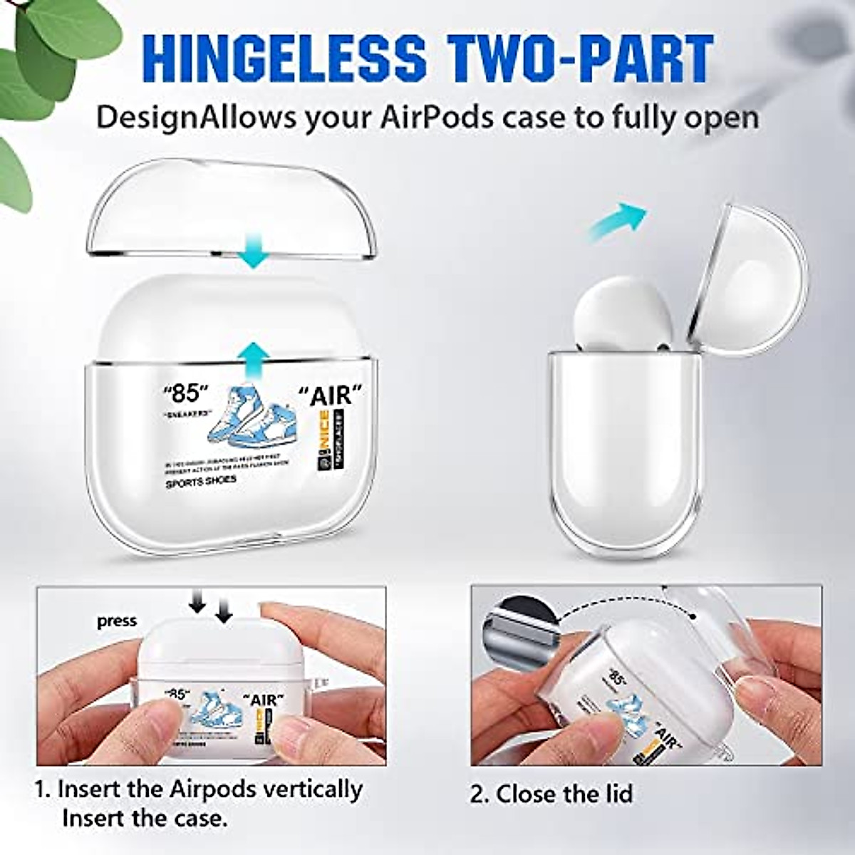 for AirPods 2nd 1st Generation Case,Cool Off Sports Shoes Brand Style Creative Black White Letters and Red Blue Sports Shoes Drawing, Shockproof Cover for Men Boy for AirPods