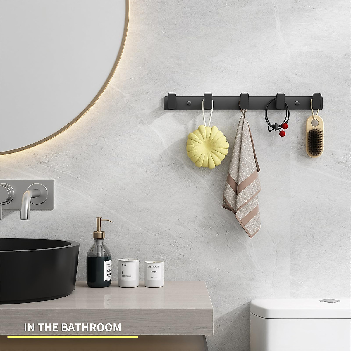 Coat Hook Wall Rack Hanger - Black Coat Rack with 5 Hooks Wall Hooks for Hanging Hat Key Bag Towel Wall Mount Coat Rack