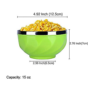 CMJLBM 6 Pack Colorful Stainless Steel Bowls,4.92 Inch Double Walled 15 oz Heat Insulation Anti-fall Anti-scalding Kids Rice,Soup,Noodles,Salad Bowl (15 oz) Silver