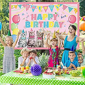 Cat Party Decoration Supplies - Cat Happy Birthday Backdrop Kitten Photography Background Cat Party Photo Backdrop for Pets, Cat Lover, Kids Cat Theme Birthday Party