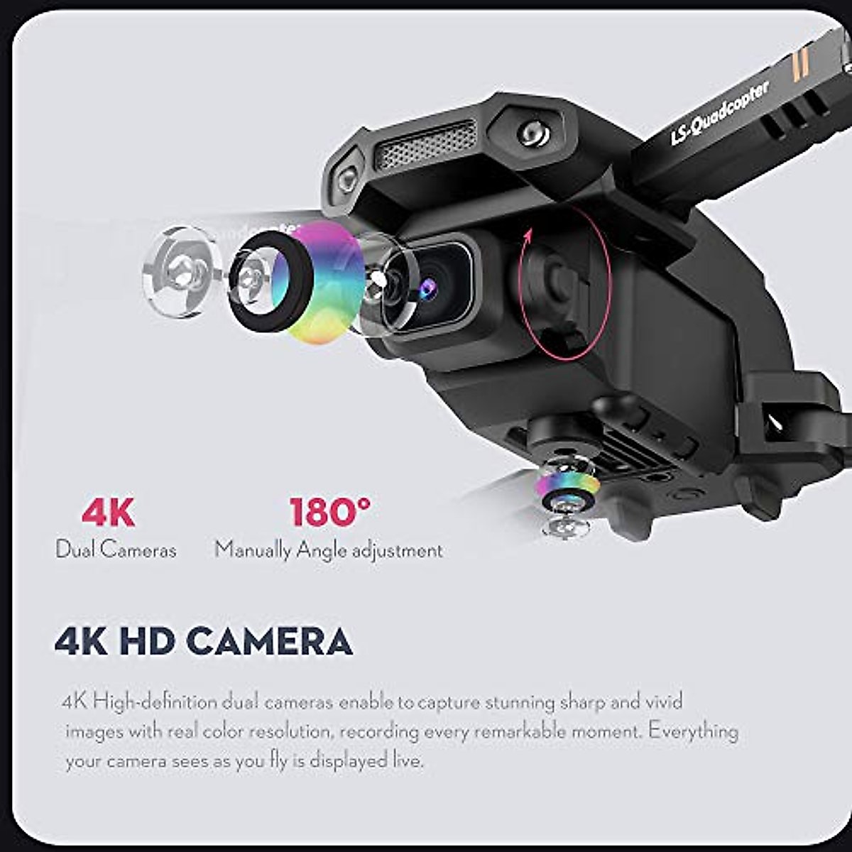 GoolRC RC Drone with Camera 4K Drone Dual Camera LS-XT6 Track Flight Gravity Sensor Gesture Photo Video Altitude Hold Headless Mode RC Quadcopter for Adults Kid 3 Batteries