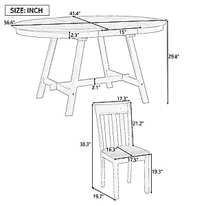 BIADNBZ 5-Piece Dining Table Set with Round Extendable Tabletop and 4 Padded Chairs, Modern Kitchen Furniture for DiningRoom, Space Saving Design, Gray