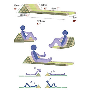 Leewadee Comfortable Japanese Floor Mattress - Thai Floor Bed with Triangle Cushion - Futon Mattress - XL Extra Wide Thai Massage Mat, 67 x 31 inches, Blue, Kapok Filling