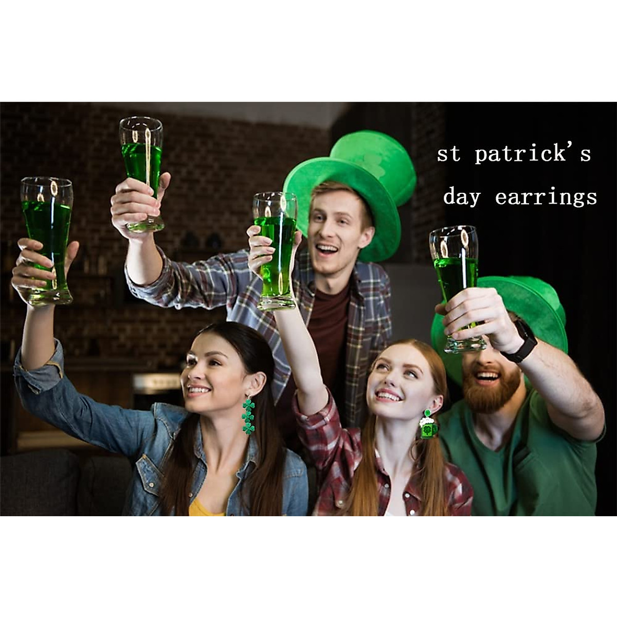 St. Patrick's Day Earrings Green Clover Hat Horseshoe Leaf Earring for Women Shamrock Dangle Earrings Funny Irish Holiday Jewelry Gift