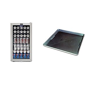 Whynter BR-128WS Beverage Refrigerator With Glass Door and Lock, Stainless Steel, 120 12-Oz. Can Capacity, 17 X 19 X 33 & WirthCo 40092 Drip Tray - Black - (22" X 22" X 1.5")