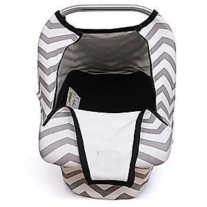 ACRABROS Car Seat Covers for Babies,Winter Infant Carseat Cover Canopy for Boys and Girls,Super Stretchy Adjustable Peeping Window with Mesh Cover,Warm Breathable Universal Fit, Grey White Chevron