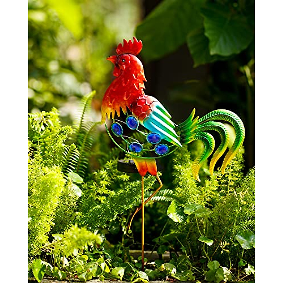 GDF 20" Chicken Decor - Outdoor Rooster Decor Solar Lights -Metal Rooster Garden Decorations for Yard Pathway Lawn Patio Courtyard , Gifts for Her/Him.