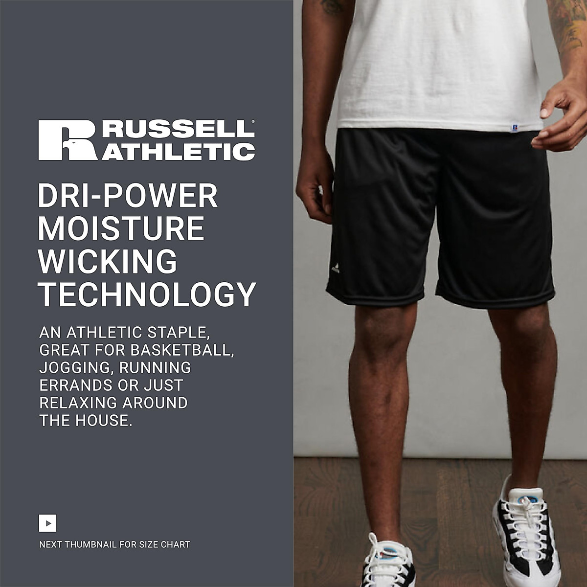 Russell Athletic Men's Dri-Power Performance Short with Pockets Shorts, Black, XL