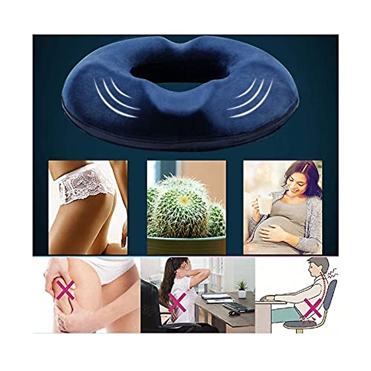 HHWKSJ Seat Cushion for Office Chair – Memory Foam Tailbone Pillow Pad for Sitting, Computer, Desk, Chair, Car– Contoured Posture Corrector for Sciatica, Coccyx Back Pain Relief