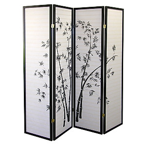 ORE International Black 4 Panel Bamboo Screen Room Divider