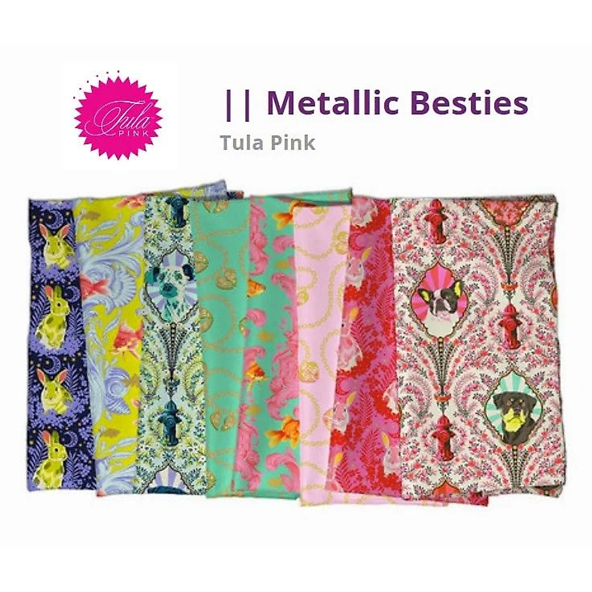 Tula Pink for Free Spirit Besties Treading Water W/Metallic Gold, Fabric by The Yard (Blossom)