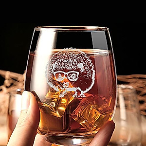 Hedgehog Crystal Stemless Wine Glass Etched Funny Wine Glasses, Great Gift for Woman Or Men, Birthday, Retirement And Mother's Day 11oz