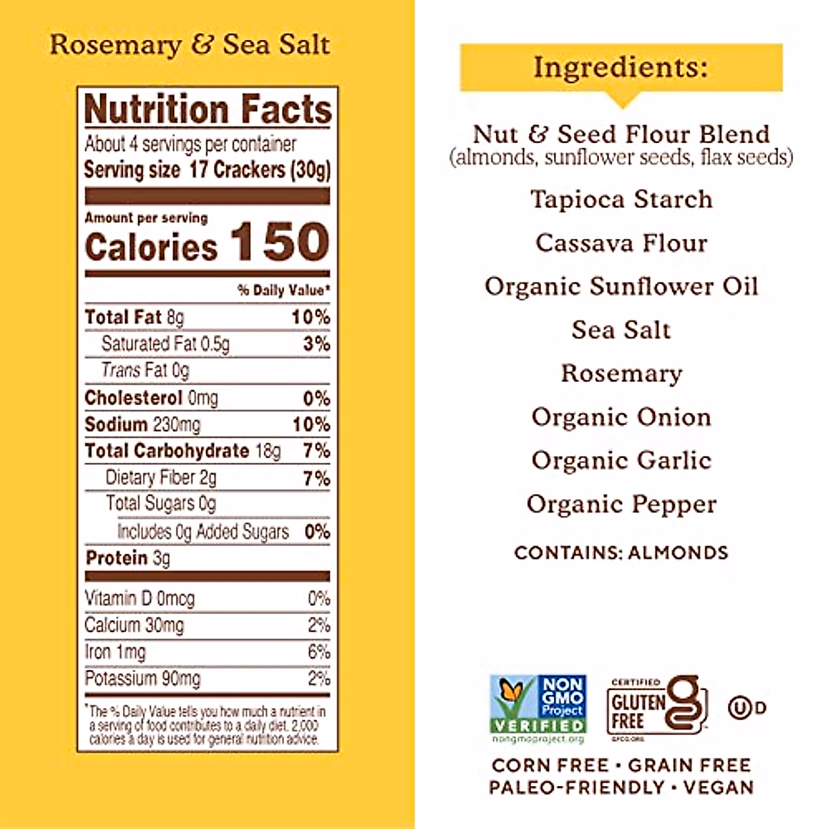 Simple Mills Almond Flour Crackers, Rosemary & Sea Salt - Gluten Free, Vegan, Healthy Snacks, 4.25 Ounce (Pack of 1)