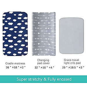 Changing Pad Cover, Diaper Changing Pad Covers 4 Pack, Fitted Baby Changing Table Sheets for 32''×16'' Change Table Pad, Cradle & Bassinet Sheets for Boys & Girls, Soft & Breathable