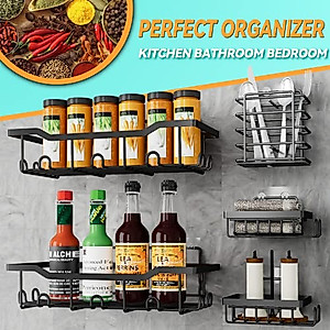 Super Strong Adhesive Shower Shelves for Inside Shower, Sturdy 3 mm Thickness Wire Shower Caddy with 7 Hooks, No Drilling Wall Mount Bathroom Organizer, Stainless Steel, Large Capacity, 5 Pack, Black