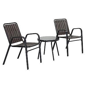 VINGLI 3 Piece Patio Furniture Set Metal Patio Chairs Set of 2 w/PP Backrest and Seat, Outdoor Bistro Set for 2 Porch Furnitutre, Yard, Balcony