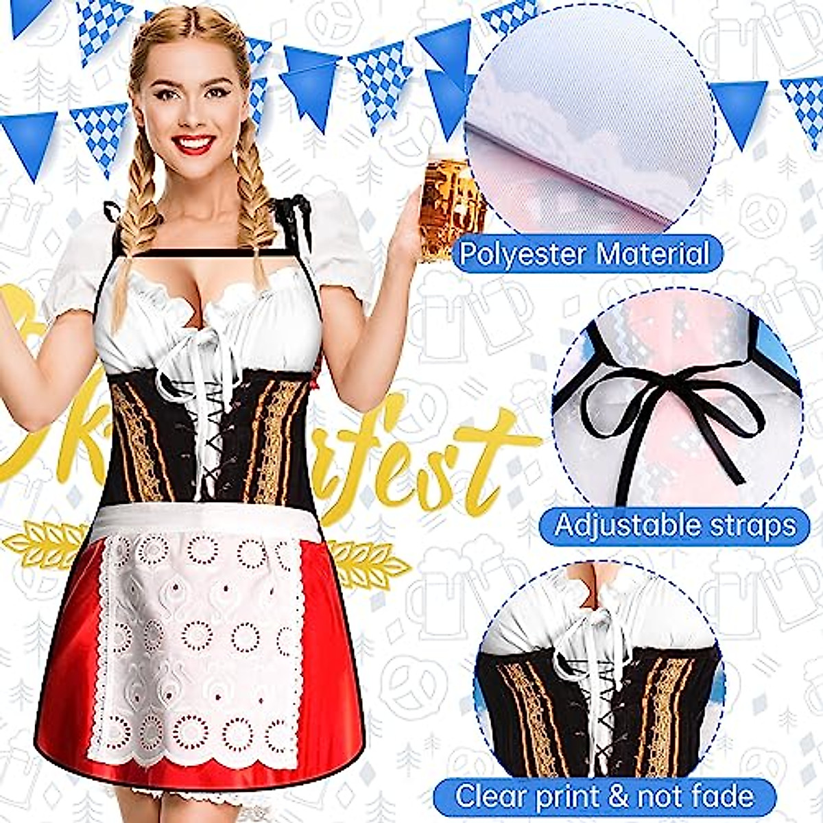ZYP 4PCS Oktoberfest Apron for Woman,Female Funny Novelty Apron for German Oktoberfest Party Costume,Couples Cooking Dirndl Apron for Bavarian Beer Festival