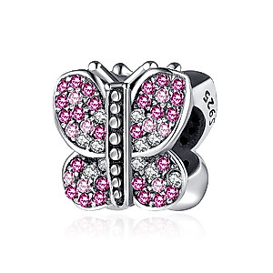 ARTCHARM Sparkling Butterfly with Colorful Enamel Charm 925 Sterling Silver Bead for European Compatible Brand Bracelet