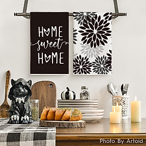Artoid Mode Black Stripes Home Sweet Home Boho Halloween Kitchen Towels Dish Towels, 18x26 Inch Seasonal Decoration Hand Towels Set of 4