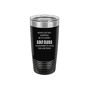 Rogue River Tactical Funny Money Happiness Golf Clubs 20 Oz. Travel Tumbler Mug Cup w/Lid Vacuum Insulated Hot or Cold Gift For Golfer Dad Grandpa Ball (Black)