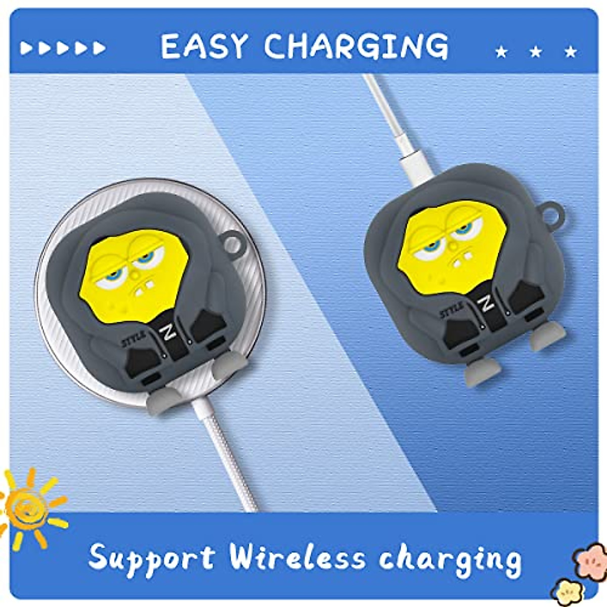 Cute Case for Galaxy Buds 2 Pro Case (2022) / Galaxy Buds 2 Case (2021) / Galaxy Buds Pro Case (2021) / Galaxy Buds Live Case (2020), Silicone Cartoon Funny Cute Galaxy Buds Case Cover (Yellow)