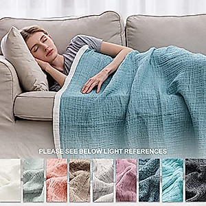 SE SOFTEXLY Cotton Muslin Blankets 4-Layer Blue Blankets for Bed Couch,Thermal Blanket for Adults Lightweight Soft Breathable Throw Blanket for All Season Gauze King Size Blanket(90"x 102",Light Blue)