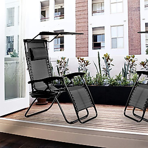 BestMassage Zero Gravity Chair Patio Chairs Lounge Chair 2 Pack Recliner W/Folding Canopy Shade and Cup Holder for Outdoor Funiture (Black)