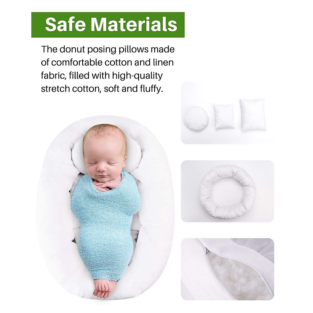 Sunmig 4 PC Newborn Baby Photography Wheat Donut Posing Pillow Basket Filler Baby Photo Prop White