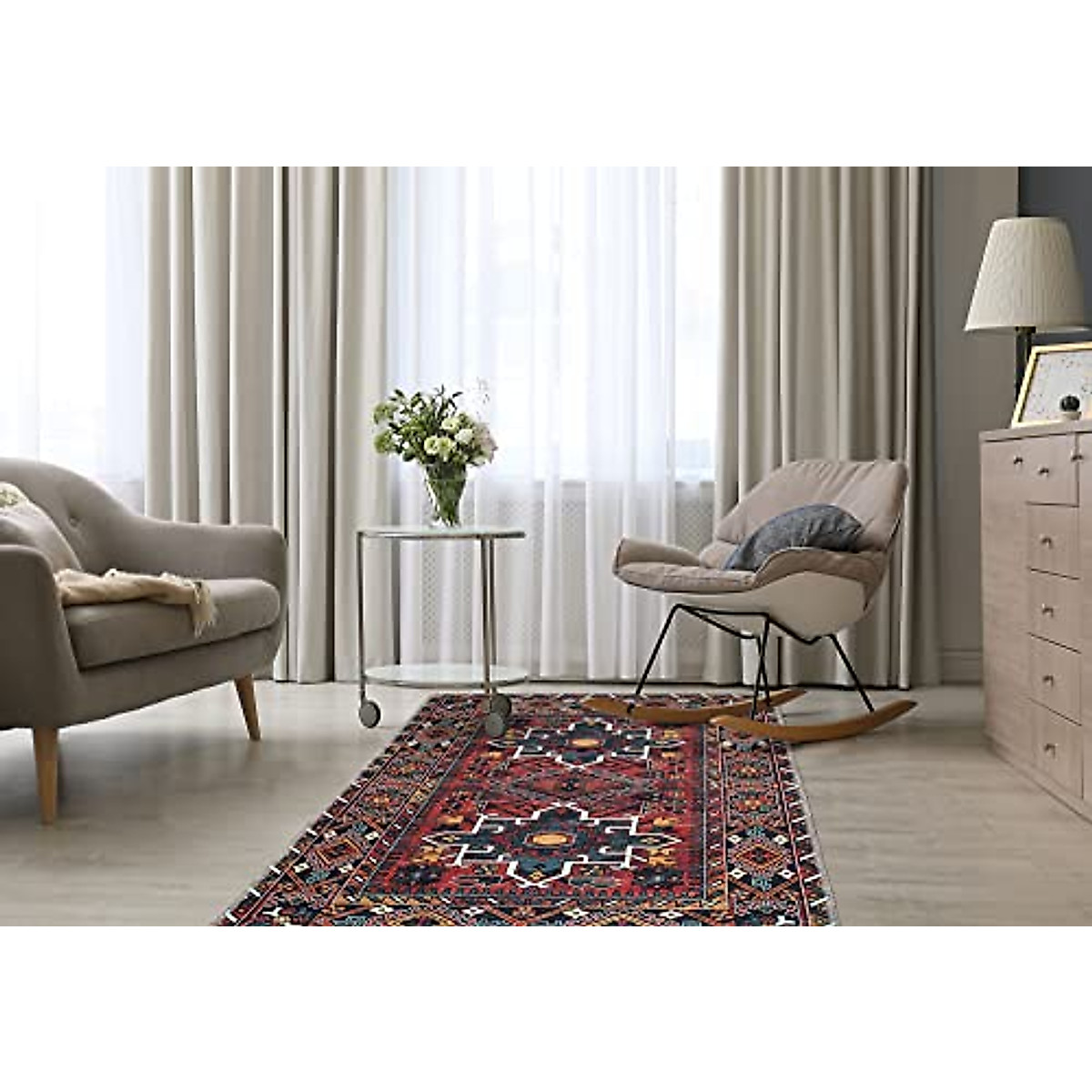 Ottomanson Machine Washable Wrinkle Free Oriental Design Cotton 3x6 Traditional Flatweave Area Rug for Living Room, Bedroom, Kitchen, Bathroom, 2'7'' x 6', Red