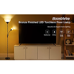 BoostArea Floor Lamps for Living Room, Standing Lamp, 71" Torchiere Floor Lamp with Reading Lamp, 3 Way Switch, Corner Floor Lamps for Living Room/Bedroom, Rustic Bronze Floor Lamp(E26 Base, No Bulb)