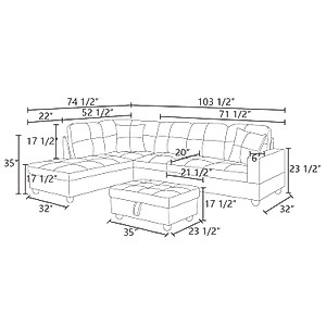 NicBex Cloud Couch Sectional Sectional Sleeper Sofa Sectional Couch with Chaise Modular Couch PU Synthetic Leaerth Good Softness Suitable for Apartment, Living Room, Bedroom, Peacock L