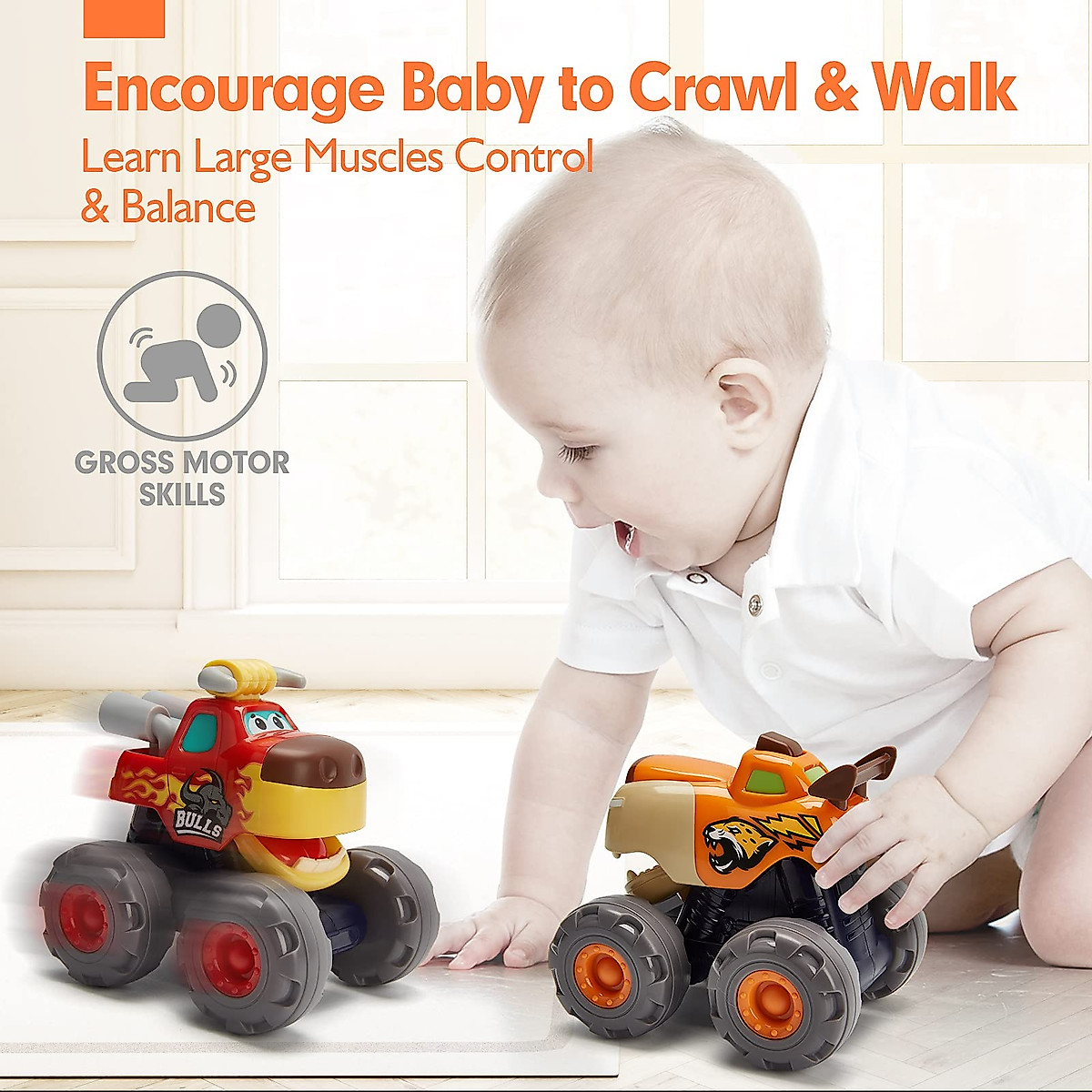 hahaland Toy Cars for 1-Year-Old Boy - Monster Truck Toy Friction Power Bull Cars for Babies Toddlers Boy Toys for Age 1-2 Pull Back Cars for Toddlers 1-3 Toys for 2 Year Old Boy