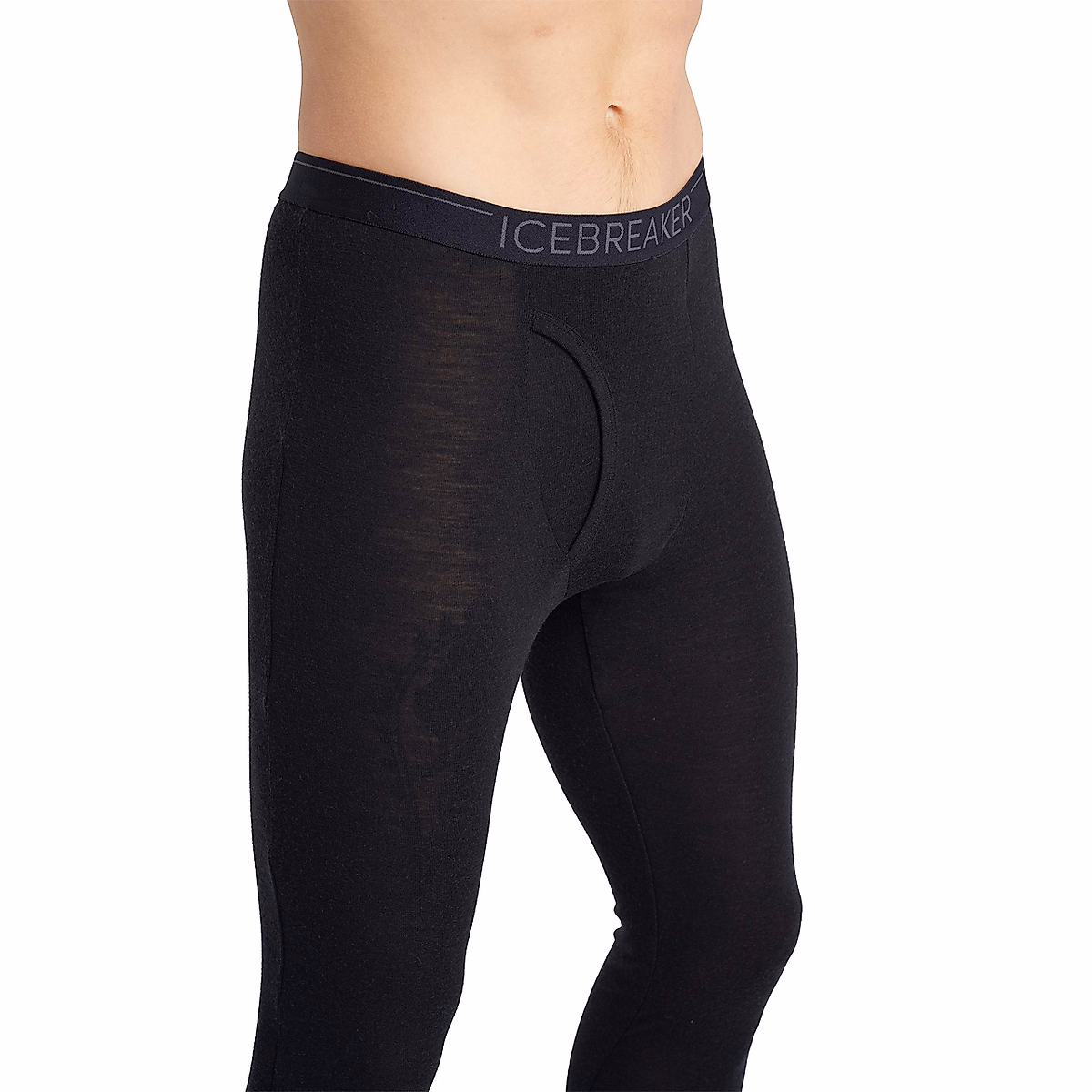 Icebreaker Merino Wool 175 Everyday Men’s Cold Weather Leggings with Fly - Thermal Underwear for Men with Contoured Slim Fit - 100% Merino Wool Base Layer - Premium Long Johns - Black - Large