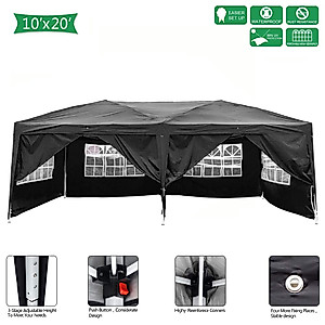 10x20 Ft Easy Pop up Canopy, Waterproof Party Tent, Adjustable Height Outdoor Gazebo w/ 6 Removable Sidewalls & 4 Windows for Patio Backyard Porch Garden Beach, Carry Bag Included (Black)