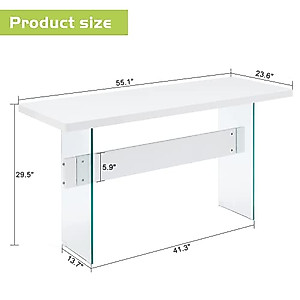 ivinta Modern White Dining Table, High Glossy Dining Room Table for 4/6, Glass Desk Table for Small Space, 55 inches Rectangular Dinner Table for Kitchen, Dining Room, Living Room (White)