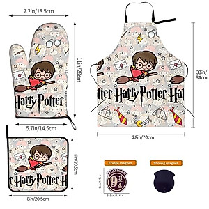 Harry Magic Kitchen Utensils Set Gifts for Mom Women Birthday Gift Cute Magic Wooden Cooking Spoons Set with Apron Oven Mitt Potholder Set Great Christmas Gift
