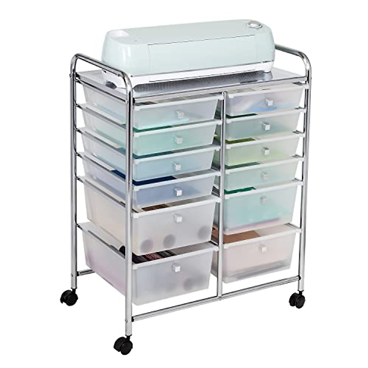 XDONE Rolling Storage Cart and Organizer with 12 Plastic Drawers，Clear，25.31 Lx 15.16W x 32.09H