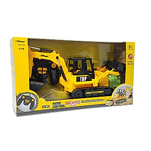 Top Race 8 Channel Full Functional Remote Control Excavator - Backhoe Toys for Boys - Battery Powered Electric RC Remote Control Construction Vehicles with Lights and Sound - for Kids Ages 3 and Up