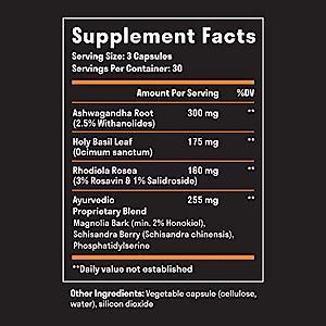 Adrenal Support — Natural Adrenal Fatigue Supplements, Cortisol Manager with Ashwagandha Extract, Rhodiola Rosea, Holy Basil, Adaptogenic Herbs for Adrenals, Stress Support & Adrenal Health