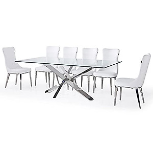 Modern Cortez 79" Clear Glass Dining Table with Polished Stainless Steel Base
