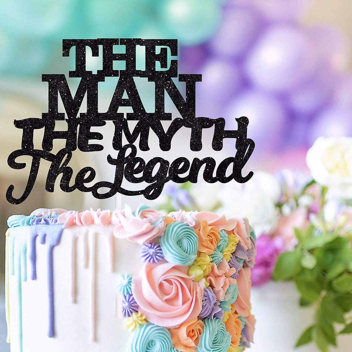The Man The Myth The Legend Cake Topper Decorations Dad Birthday Theme Happy Father’s Day Party Decor Supplies Black