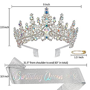 Chanaco Birthday Crown Birthday Sash Birthday Crowns for Women Birthday Queen Sash Silver Tiara Happy Birthday Decorations Rhinestone Headband Birthday Party Gifts