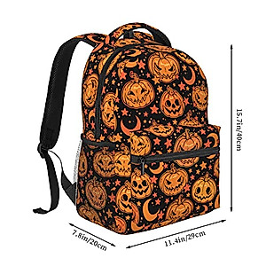 BoeHiop Halloween Pumpkin Moon Stars Lightweight Laptop Backpack for Women Men College Bookbag Casual Daypack Travel Bag