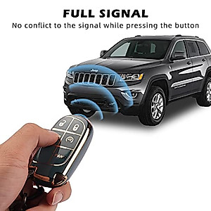 Jimtyee for Jeep Key Fob Cover with Keychain Soft TPU Car Key Case Shell Protection Compatible with Grand Cherokee Renegade Chrysler Dodge Ram Smart Key(Blue)
